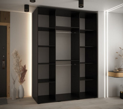 Sapporo II Black Matt Mirrored Sliding Wardrobe - Elegant Space-Saver ...