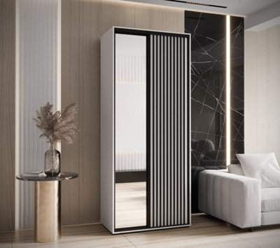SAPPORO II - CRISP WHITE MIRRORED SLIDING DOOR WARDROBE - COMPACT ...