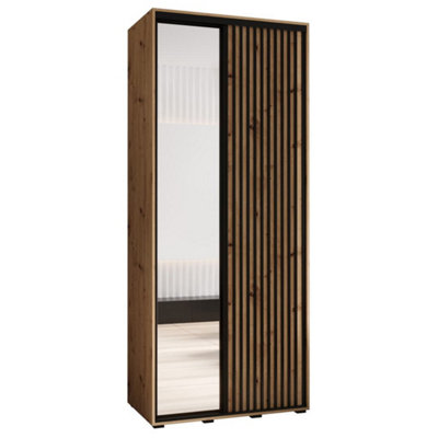 Sapporo II - Oak Artisan Mirrored Sliding Door Wardrobe - Compact ...