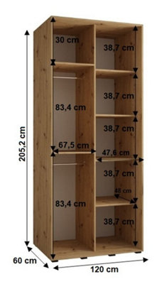 Sapporo II - Oak Artisan Mirrored Sliding Door Wardrobe - Compact ...