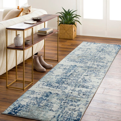 SARAH Modern Abstract Runner Rug Blue/Grey/White 80 x 220 cm