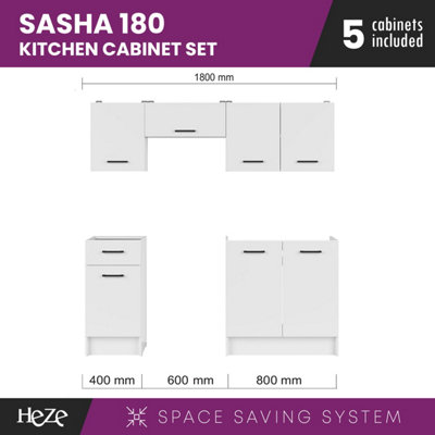 Sasha 5 Unit 180cm Modern Style Kitchen Cabinets Set