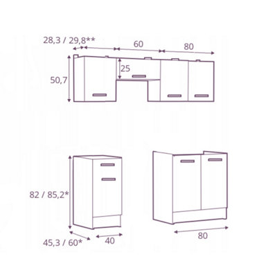 Sasha 5 Unit 180cm Modern Style Kitchen Cabinets Set