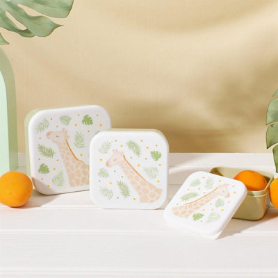 Sass & Belle Giraffe Lunch Boxes, Cream - 3 Pack