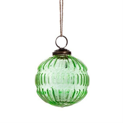 Sass & Belle Green Recycled Glass Grooved Bauble