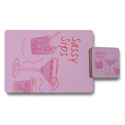 Sassy Sips Placemats and Coasters Set Premium Designer Artwork with ...
