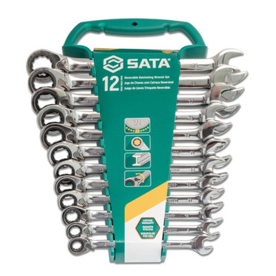 Sata 12Pc Reversible Metric Ratchet Spanner Set Chrome Vanadium | DIY ...