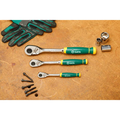 Sata 3Pc Ratchet Set 72T Teardrop Comfort Grip 1/4, 3/8, 1/2