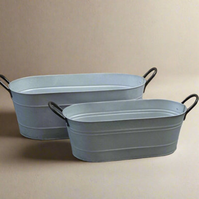 Satchville Aged Zinc Troughs Set