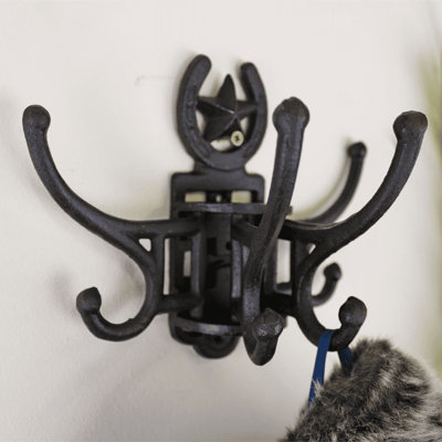 Satchville Cast Iron Wall Mounted Horseshoe Rotating Coat Hooks