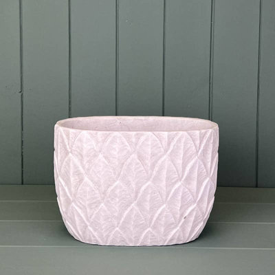 Satchville Oval White Leaf Patterned Pot