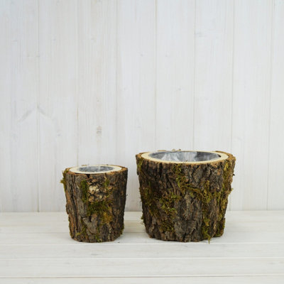 Satchville Round Mossed Bark Wooden Pots Set