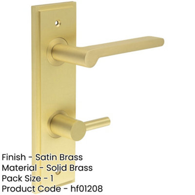 Satin Brass Bathroom Door Handle with Backplate and Turn Release ...