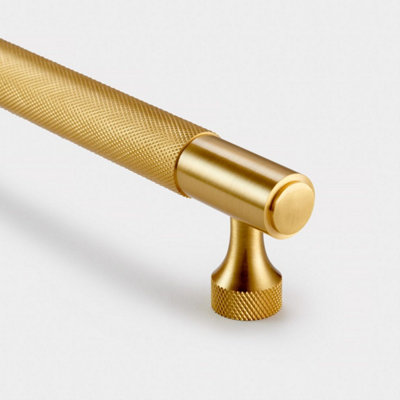 Satin Brass Knurled Cabinet T Bar Handle - Solid Brass - Hole Centre ...