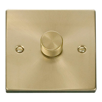 Satin / Brushed Brass 1 Gang 2 Way LED 100W Trailing Edge Dimmer Light ...