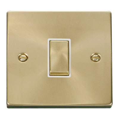Satin / Brushed Brass 10A 1 Gang 2 Way Ingot Light Switch - White Trim ...
