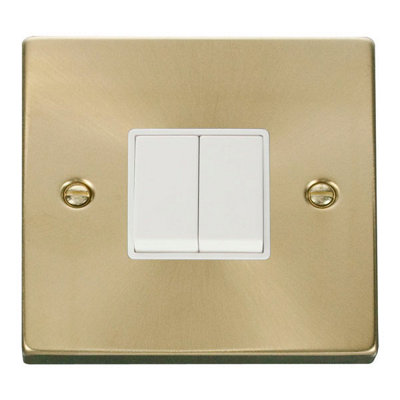 Satin / Brushed Brass 10A 2 Gang 2 Way Light Switch - White Trim - SE ...