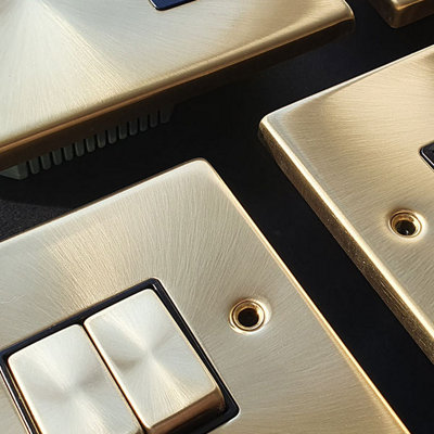 Satin / Brushed Brass 2 Gang 13A DP Ingot Twin Double Switched Plug ...
