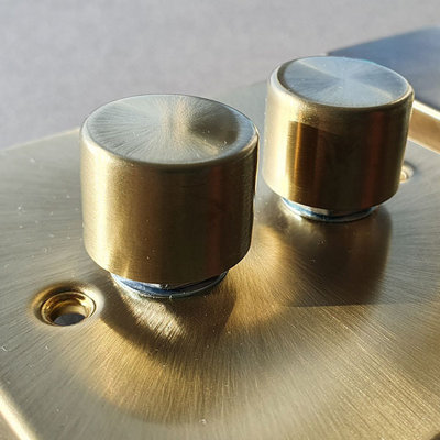 Satin / Brushed Brass 2 Gang 13A DP Ingot Twin Double Switched Plug ...