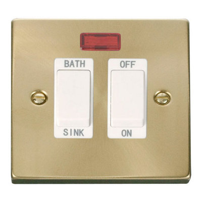 Satin / Brushed Brass 20A DP Sink/bath Switch - White Trim - SE Home ...