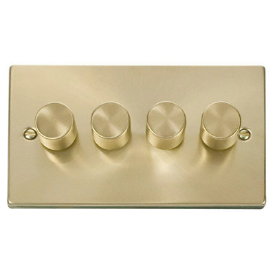 Satin / Brushed Brass 4 Gang 2 Way LED 100W Trailing Edge Dimmer Light ...