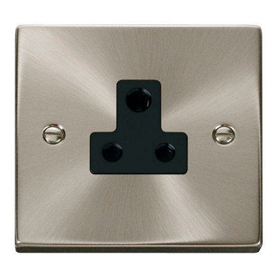 Satin / Brushed Chrome 1 Gang 5A Round Pin Socket - Black Trim - SE ...