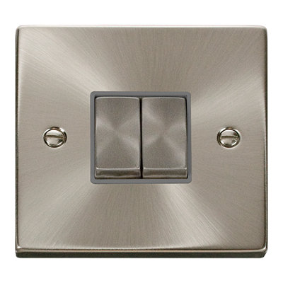 Satin / Brushed Chrome 10A 2 Gang 2 Way Ingot Light Switch - Grey Trim ...