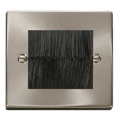 Satin / Brushed Chrome Brush Outlet Plate - Black Trim - SE Home