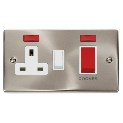 Satin / Brushed Chrome Cooker Control 45A With 13A Switched Plug Socket ...