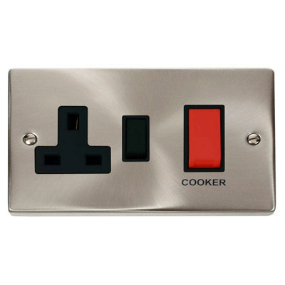 Satin / Brushed Chrome Cooker Control 45A With 13A Switched Plug Socket ...