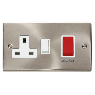 Satin / Brushed Chrome Cooker Control 45A With 13A Switched Plug Socket ...