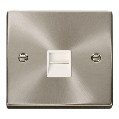 Satin / Brushed Chrome Master Telephone Single Socket - White Trim - SE ...