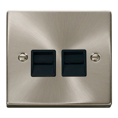 Satin / Brushed Chrome Master Telephone Twin Socket - Black Trim - SE ...