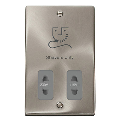 Satin / Brushed Chrome Shaver Socket 115v/230v - Grey Trim - SE Home ...