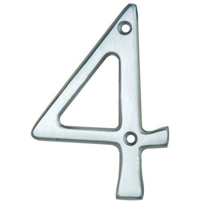 Satin Chrome Door Number 4 - 75mm Height 4mm Depth House Numeral Plaque ...