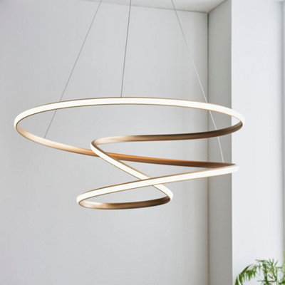Satin Gold Large Ceiling Pendant Tape Light & Matt White Diffuser Warm ...
