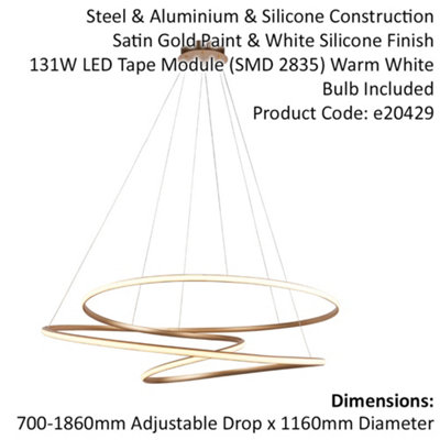Satin Gold XL Ceiling Pendant Tape Light & Matt White Diffuser - Warm ...