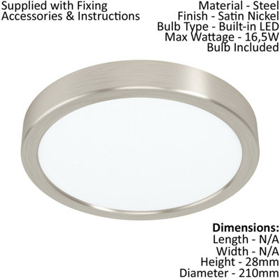 Satin Nickel 2 Pack LED Ceiling and Wall Light - 210mm Round Design ...