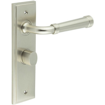 Satin Nickel Bathroom Door Handle Backplate and Turn Release Mechanism ...