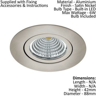 Satin Nickel Round LED Downlight for Wall and Ceiling - 6W Built-in ...