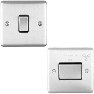 SATIN STEEL Bathroom Switch Set - 1x Light & 1x 6A Extractor Fan ...