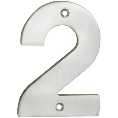 Satin Steel Door Number 2 - 100mm Height 5mm Depth House Numeral Plaque ...