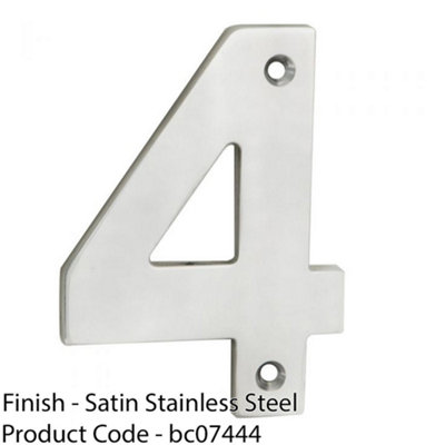 Satin Steel Door Number 4 - 100mm Height 5mm Depth House Numeral Plaque ...