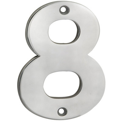 Satin Steel Door Number 8 - 100mm Height 5mm Depth House Numeral Plaque ...