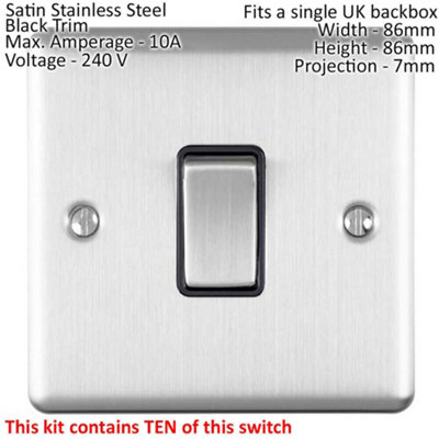 SATIN STEEL House Socket & Switch Set -14x Light & 14x Switched UK ...
