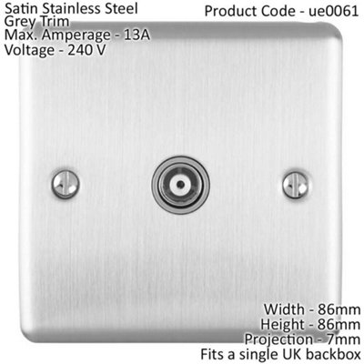 SATIN STEEL Single Aerial Satellite Coaxial Socket Female Wall Plate ...