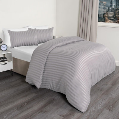 Satin Stripe Duvet Cover Set Hotel Quality Bedding Pillowcase Quilt ...