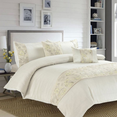 Savanna Premium Embroidered Cream Duvet Cover Set Ultra Soft Warm ...
