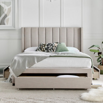 Savannah Natural Oat Upholstered Storage - King Size 5ft Drawer Bed ...