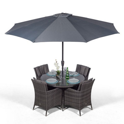Savannah Round 4 Seater Rattan Patio Dining Set - Grey